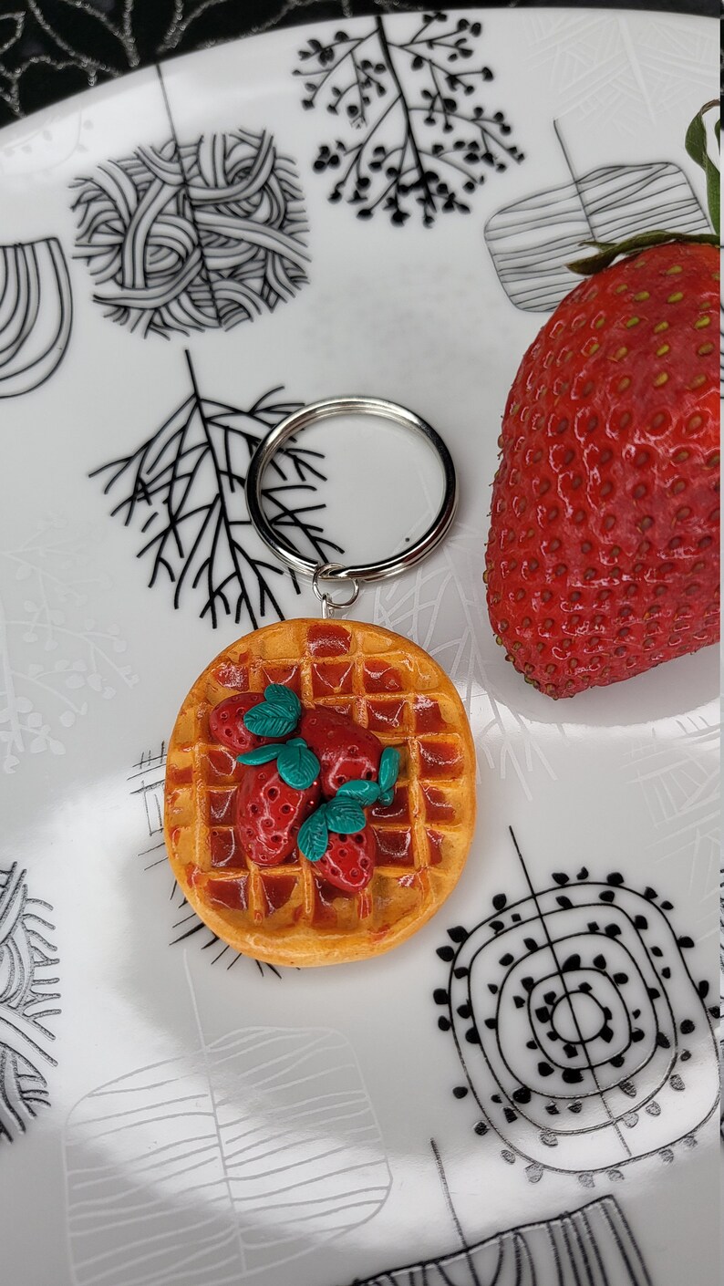 Strawberry Waffle Keyring, Sweet Waffle Keychain, Polymer Clay ...