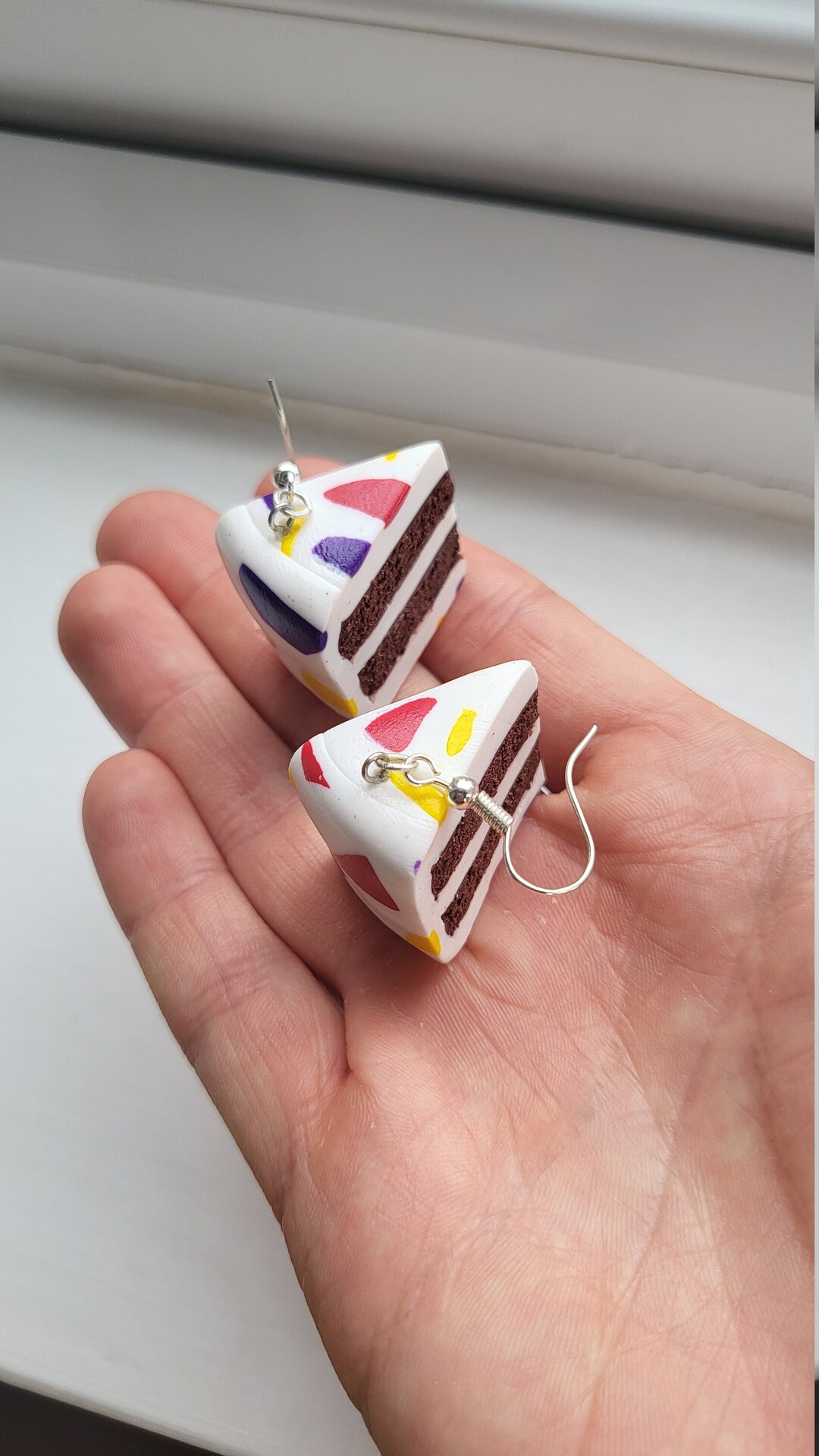 Colourful novelty cake earrings, Terrazzo polymer clay mini cakes ...