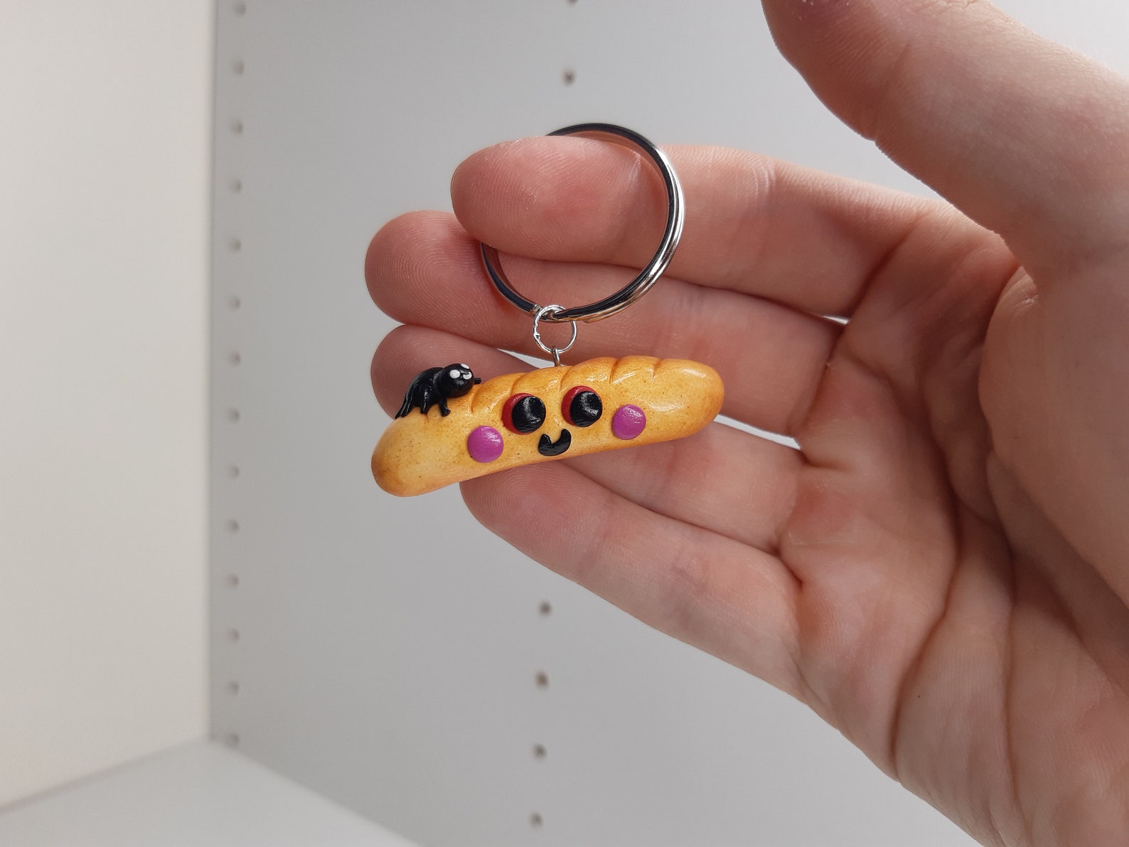 Evil Bread Keyring, Kawaii Food Keychain, Polymer Clay Food Accessory ...