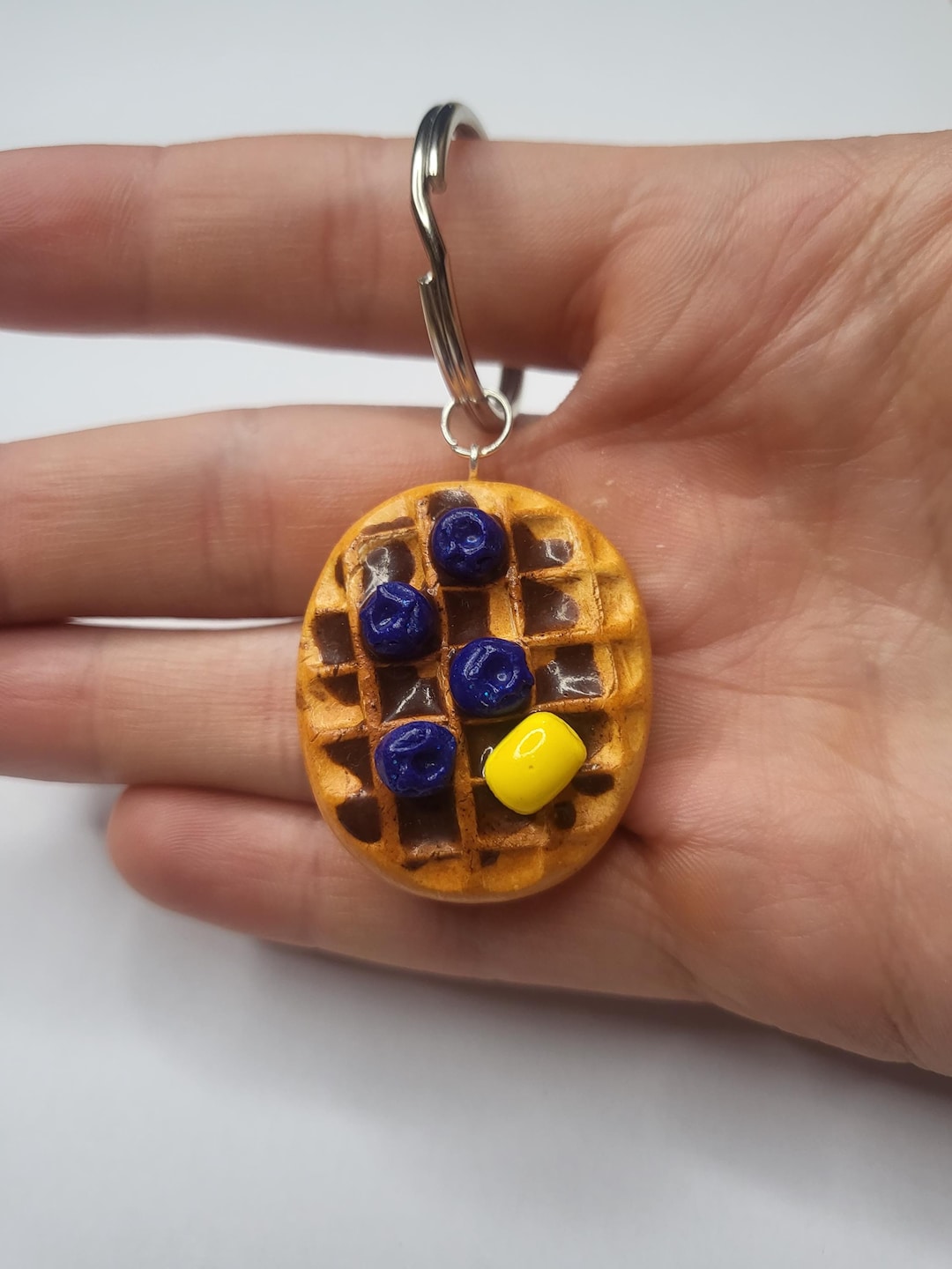 Blueberry Waffle Keychain, Handmade Keyring, Polymer Clay Keychain ...