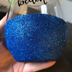 Beach Theme Peek a Boo Wine Glass With Light and Dark Blue Glitter ...