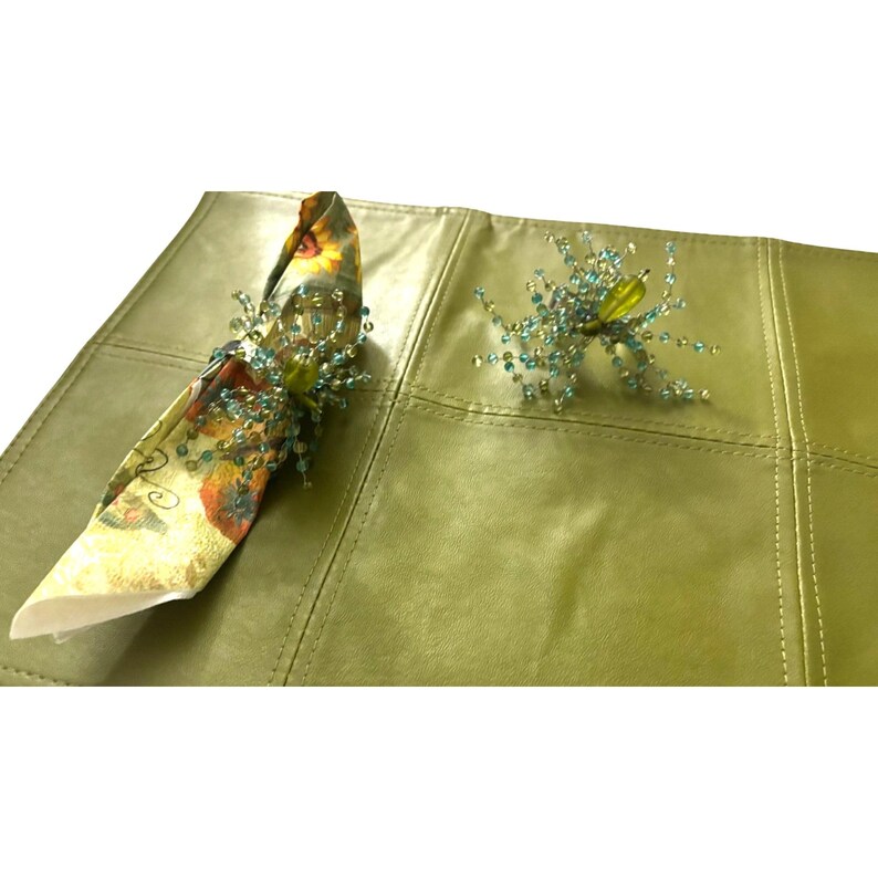 VINTAGE Pier One Beaded Napkin Rings Set of 8 With Green & Blue Glass ...