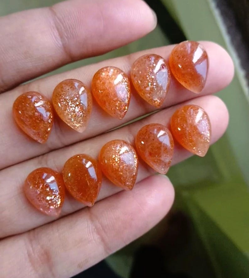 Natural Sun Stone Smooth Pear Shape Cabochon (10x14 MM) Gemstones for ...