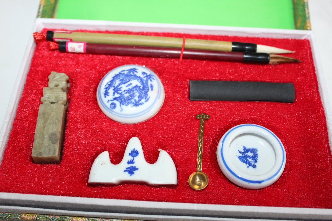 Vintage Chinese Hand Painted Original Porcelain Calligraphy Shodo Set ...