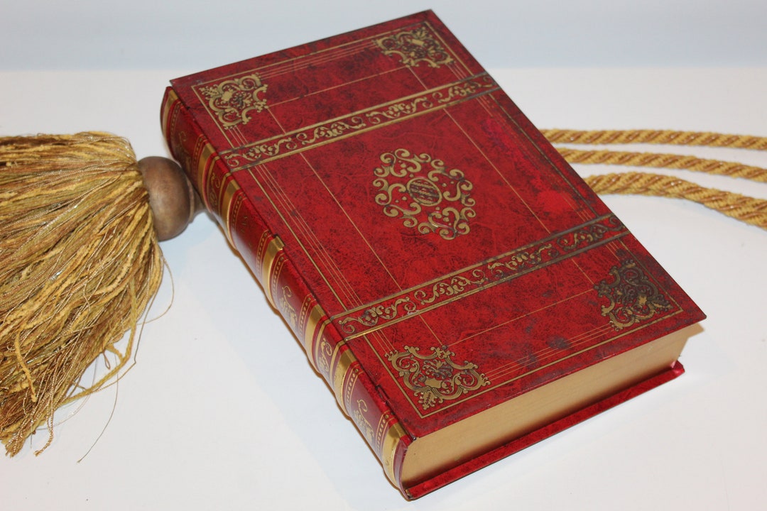 Large Tin Book Box Hiding Place, Antique Book Safe With Gold Embossed ...