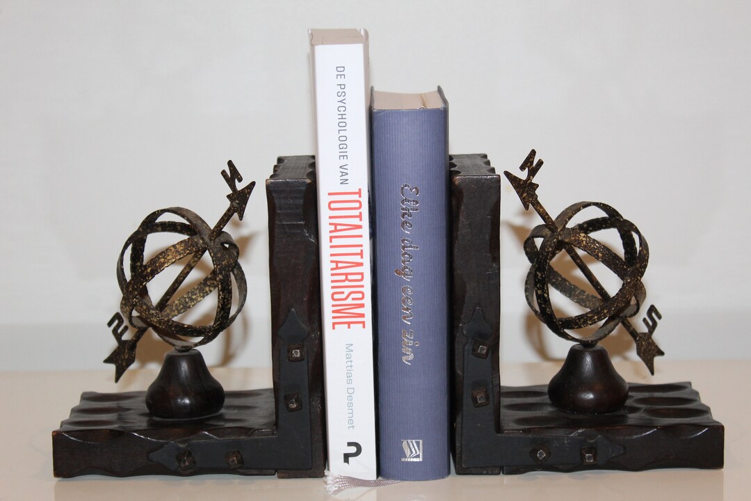 Bookends With Sundial, Bookcase Deco Midcentury Antique Bookend Set ...