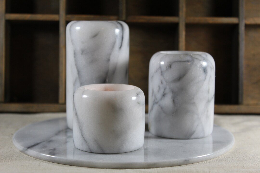 Marble Candlesticks, Complete Set With Plateau Tea Light Holders Made ...