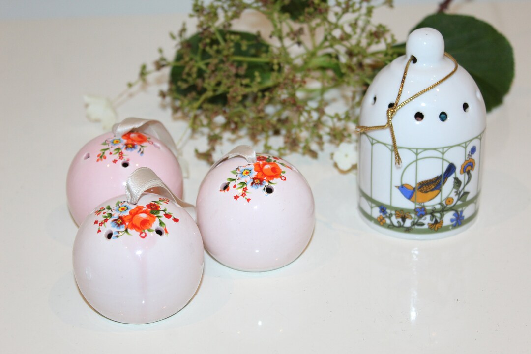 Vintage Porcelain Pomander Ball, Dried Flower Bird Cage Porcelain ...