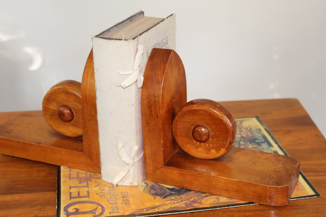 Retro Bookends Made of Wood | Decorative Library Reading Booksends ...