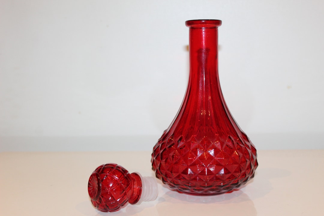 Baroque Carafe, Glass Red Carafe With Bell Cap for Liqueur and Drinks ...
