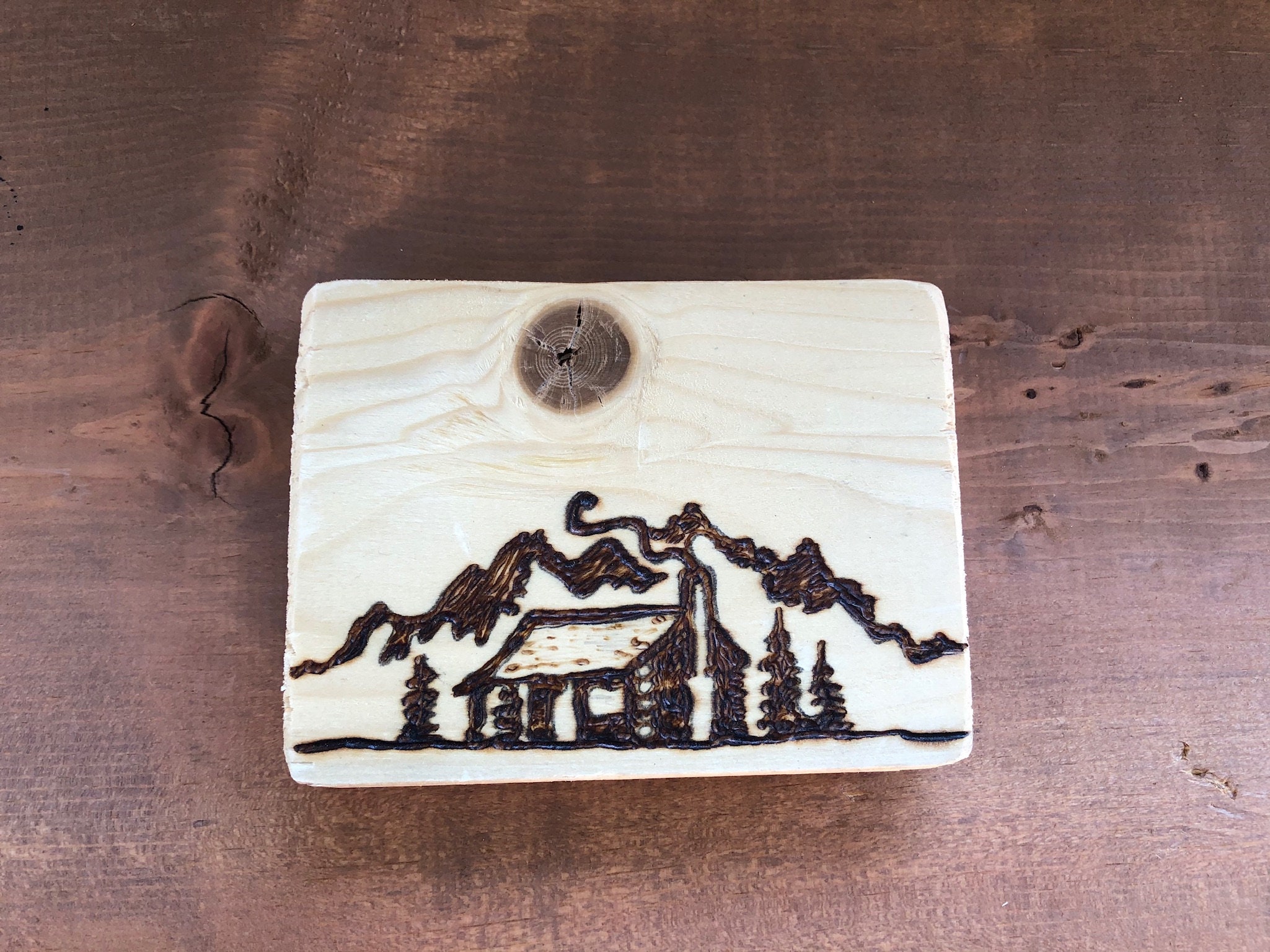 Cabin Life Pyrography Pine Wood Square Home Decor Cabin Decor | Etsy