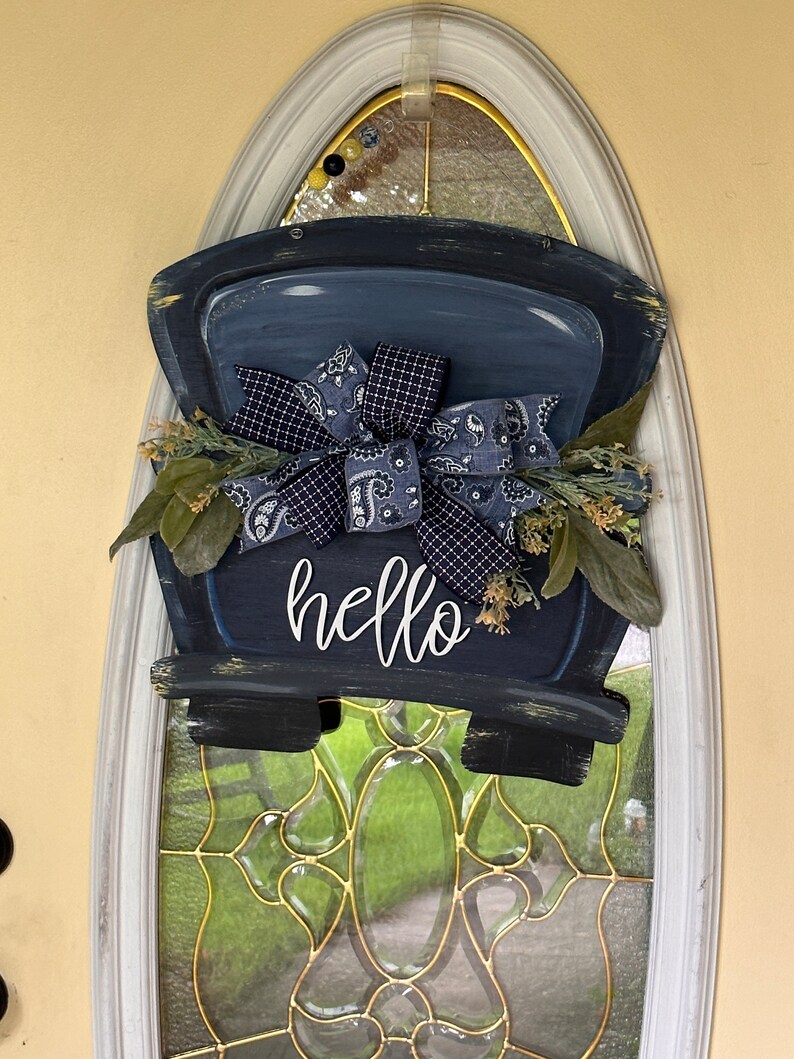 Old Blue Truck Door Hanger - Rustic Door Hanger - Farmhouse Porch ...