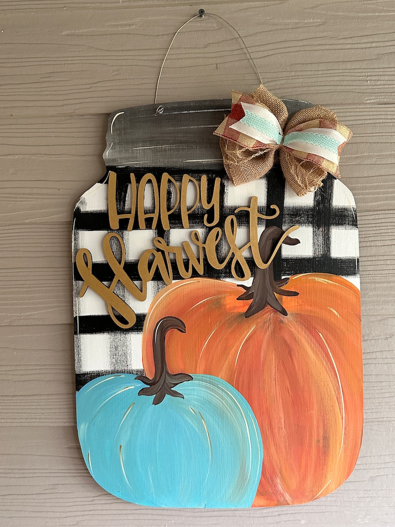 Fall Mason Jar Door Hanger - Fall Door Hanger - Happy Harvest - Fall ...