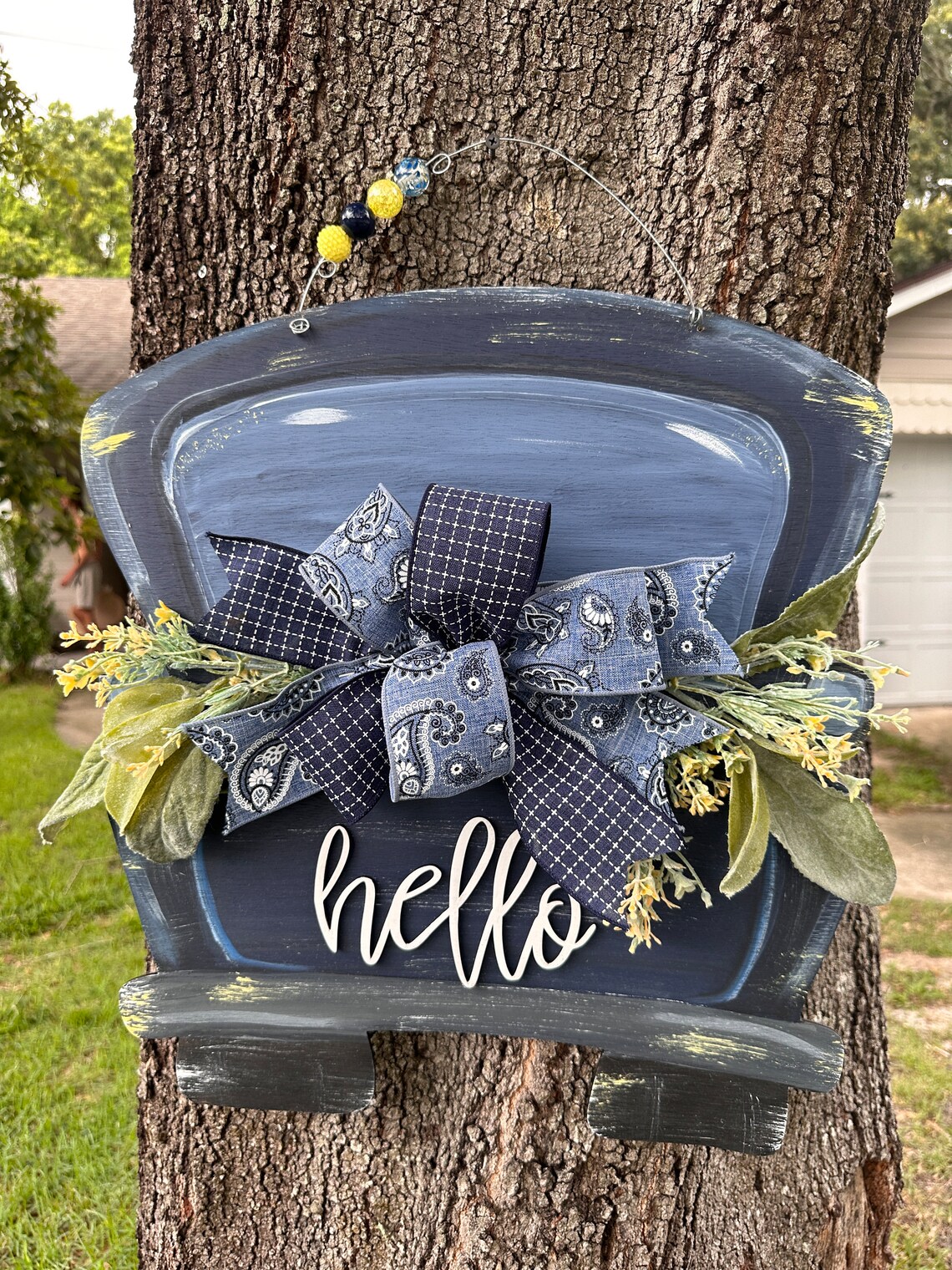 Old Blue Truck Door Hanger - Rustic Door Hanger - Farmhouse Porch ...