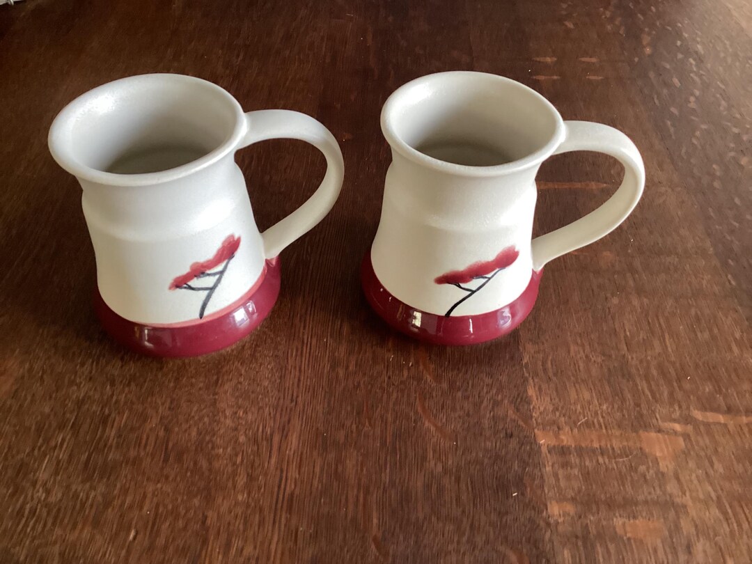 Vintage Stoneware Pottery Coffee Mugs Burgundy and Cream Mugs Jack O ...