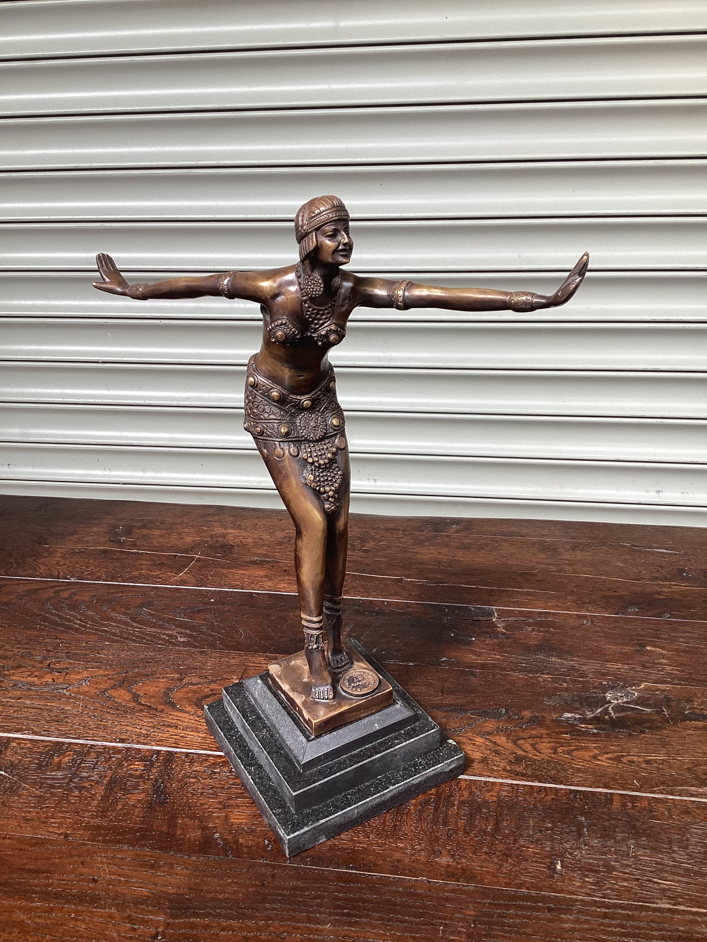 Vintage Art Deco Bronze Flapper Statue: Egyptian Dancer on Marble Base ...