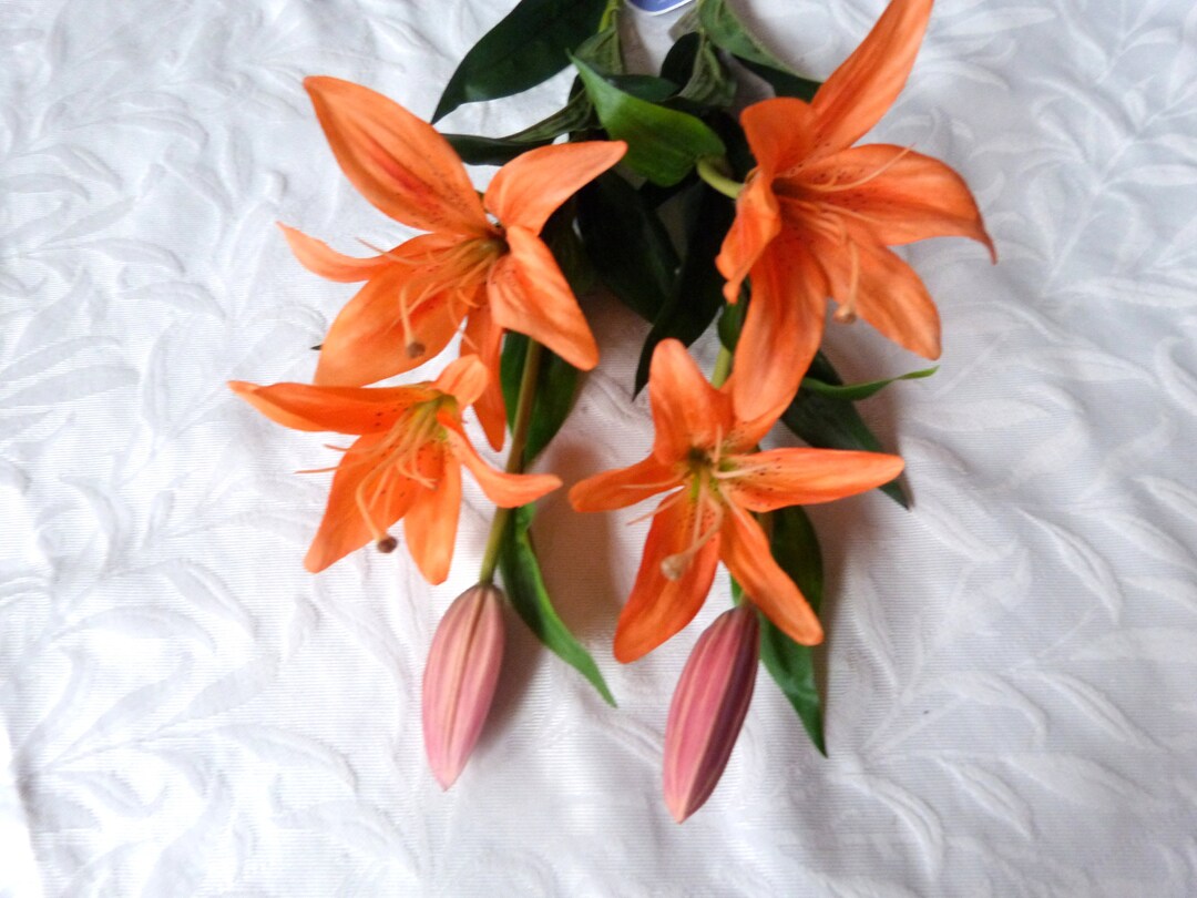 2 Artificial Orange Garden Lily Sprays Allstate Floral Silk - Etsy