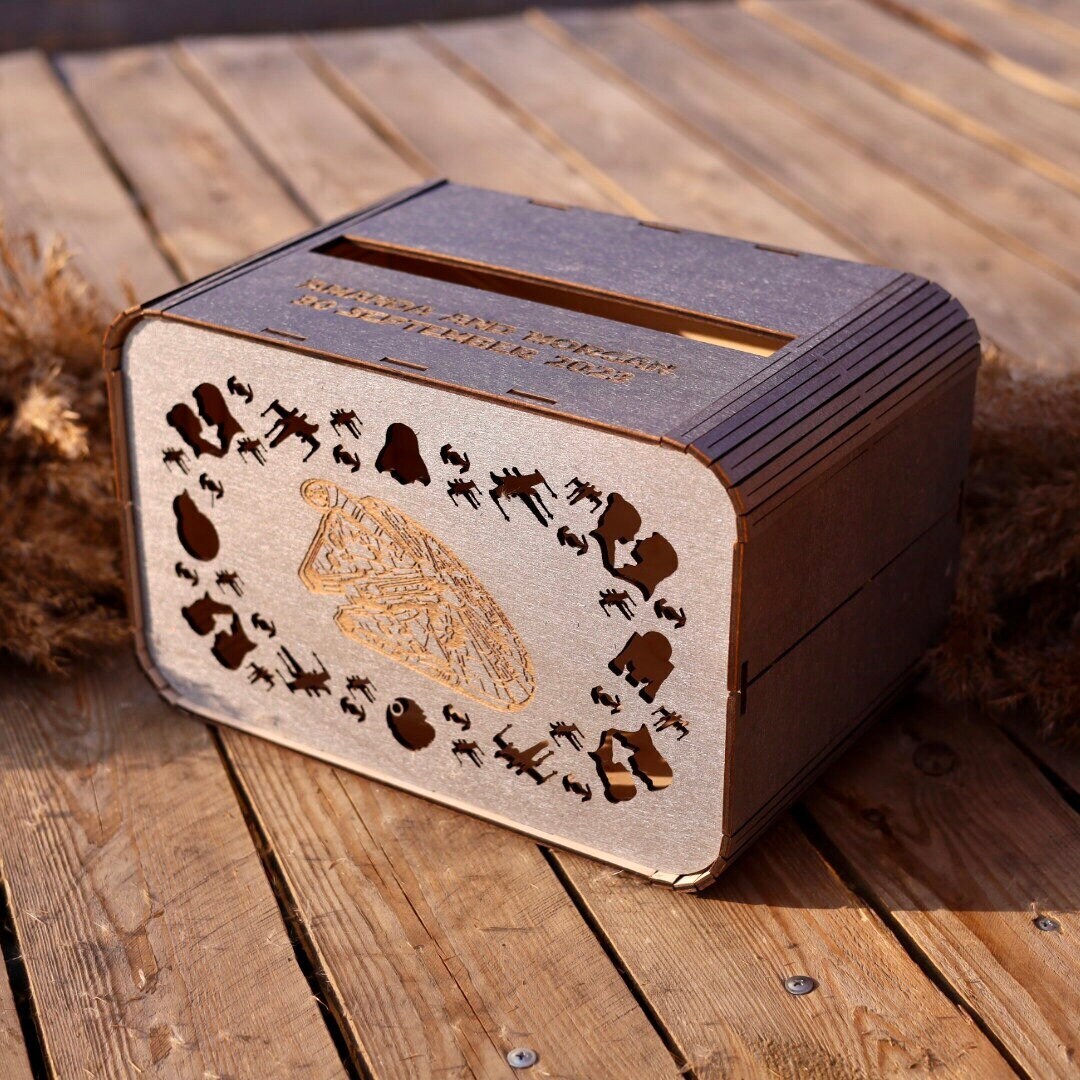 Wood Star Wedding Card Box Silver Wooden Card Box Engraved Money Box ...