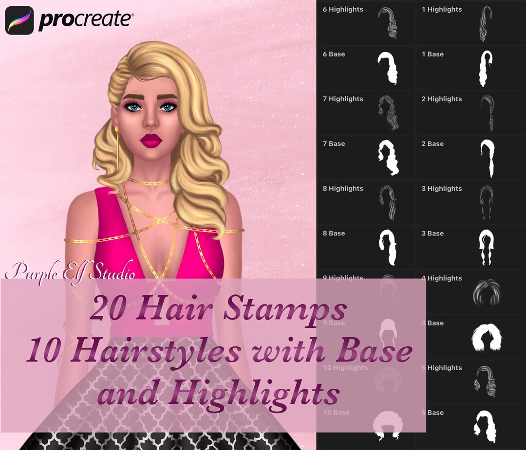 Procreate Hair Brush Set, Procreate Hair, Procreate Stamp Set, Digital ...