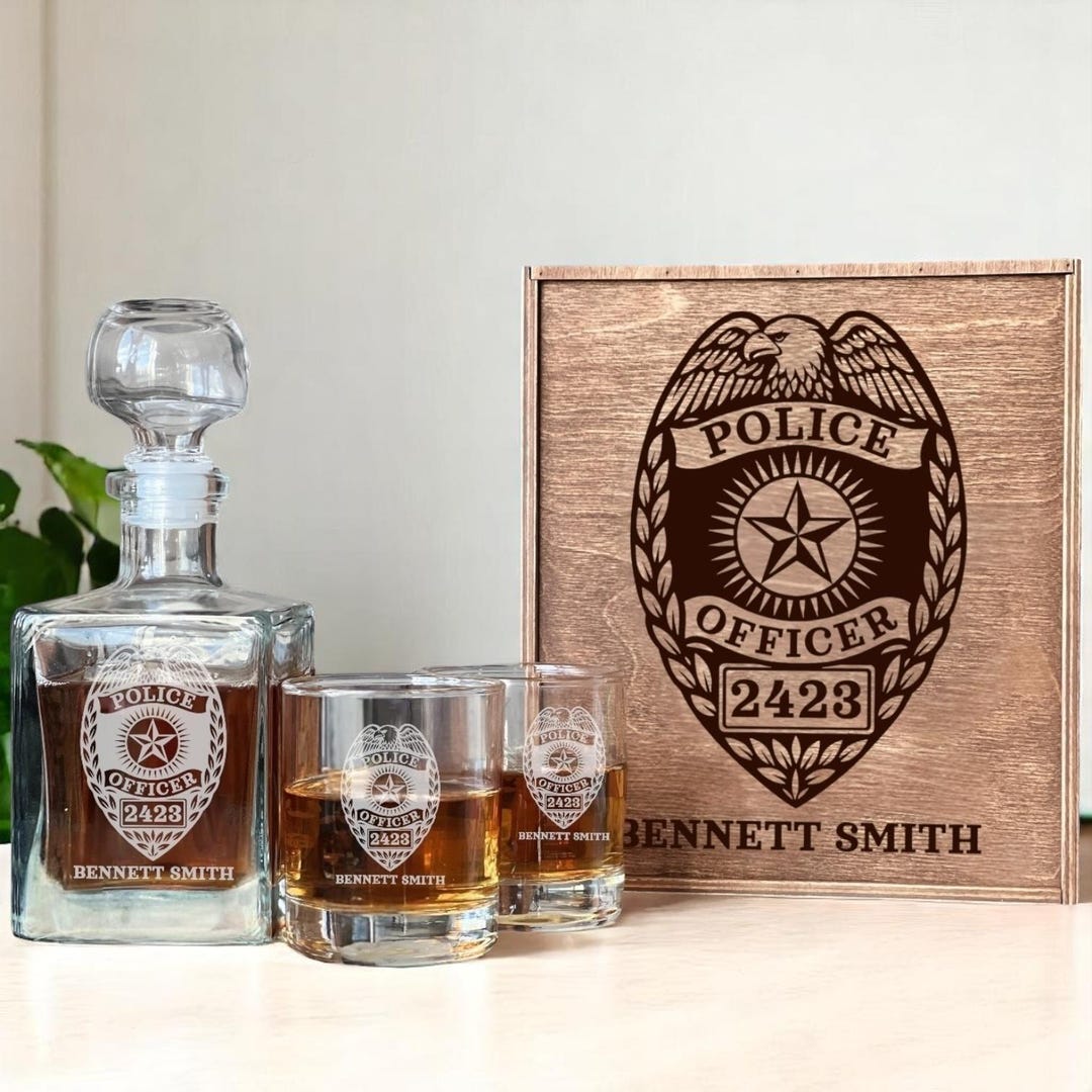 State Trooper Whiskey Decanter Set – Gift for Police Officer or Husband ...