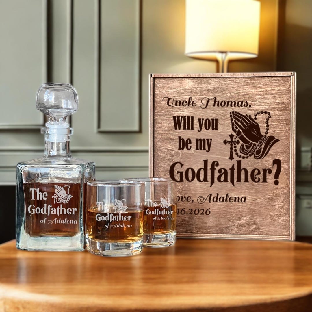 Custom Godfather Proposal Box, Whiskey Decanter Set, Be My Godfather ...