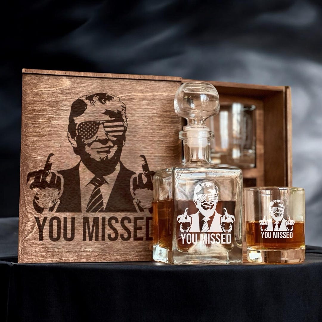 Trump Bourbon Glasses and Whiskey Decanter Set – Republican Gift for ...