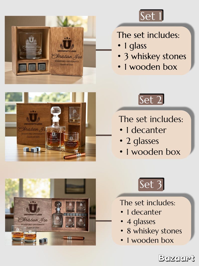 Personalized Graduation Whiskey Decanter Set With Engraved Glasses and ...