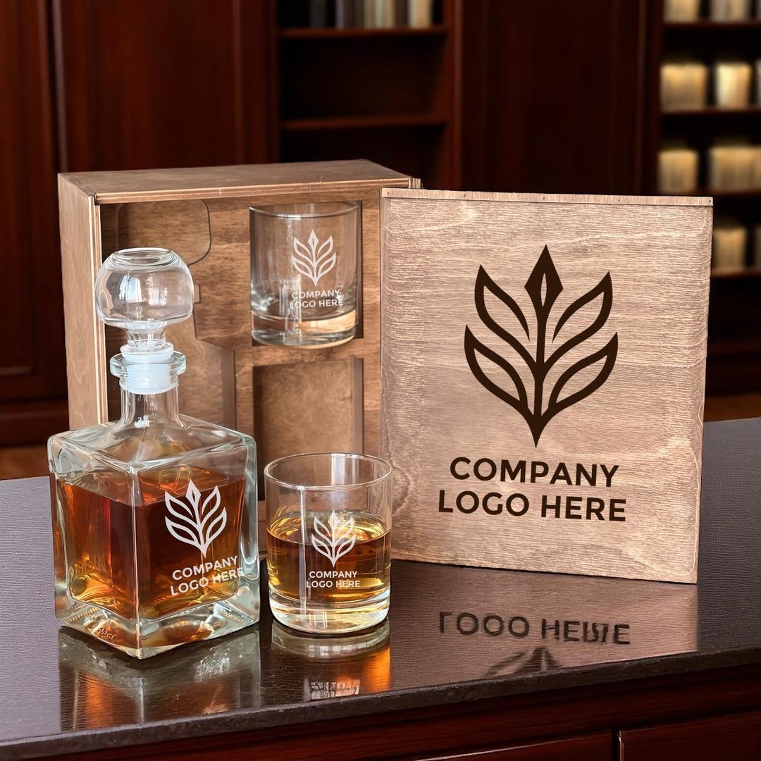 Corporate Gift Box With Logo – Engraved Whiskey Decanter and Glasses ...