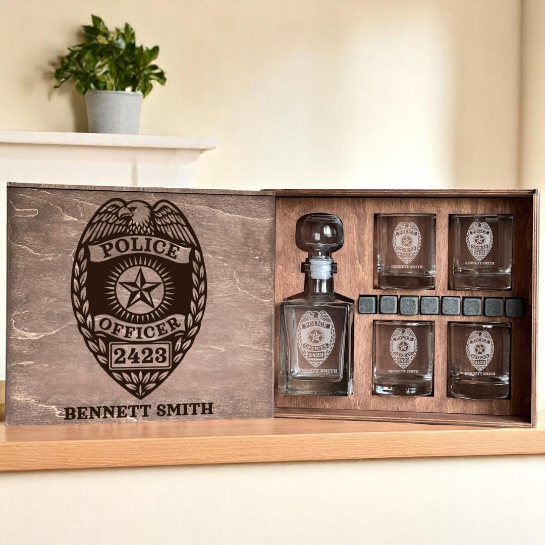 State Trooper Gift, Police Badge, Whiskey Decanter Set, Police Officer ...