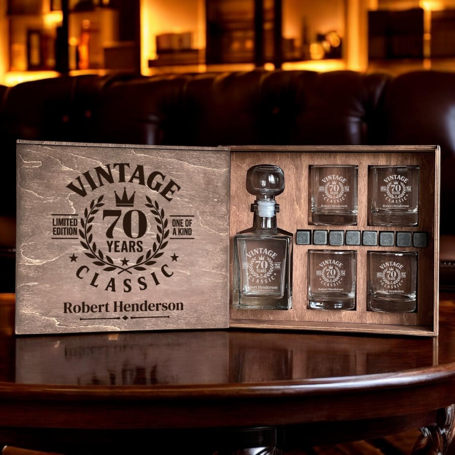 70th Birthday Set, Gift for 70 Year Old, Whiskey Decanter Set ...