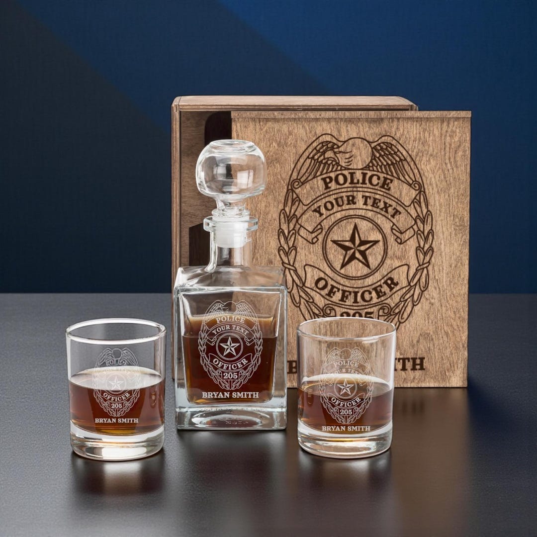 Police Officer Whiskey Decanter Set: Engraved Retirement Gift ...