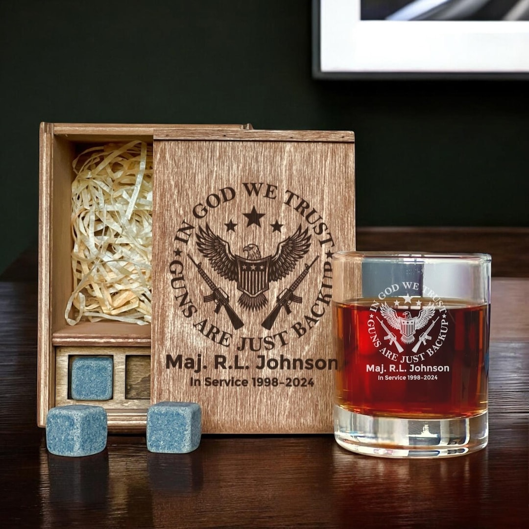 Army Whiskey Decanter Set – Etched Glasses, Custom Bourbon Decanter ...