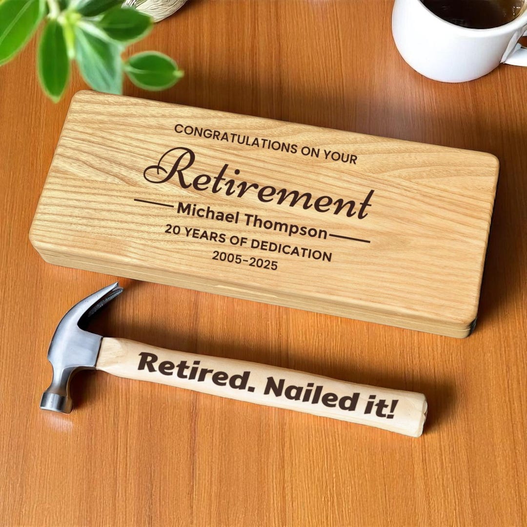 Personalized Retirement Hammer Gift Set: Engraved Wooden Case, Veteran ...