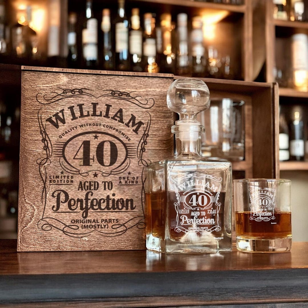 40th Birthday Gift Set - Personalized Whiskey Decanter, Bourbon ...