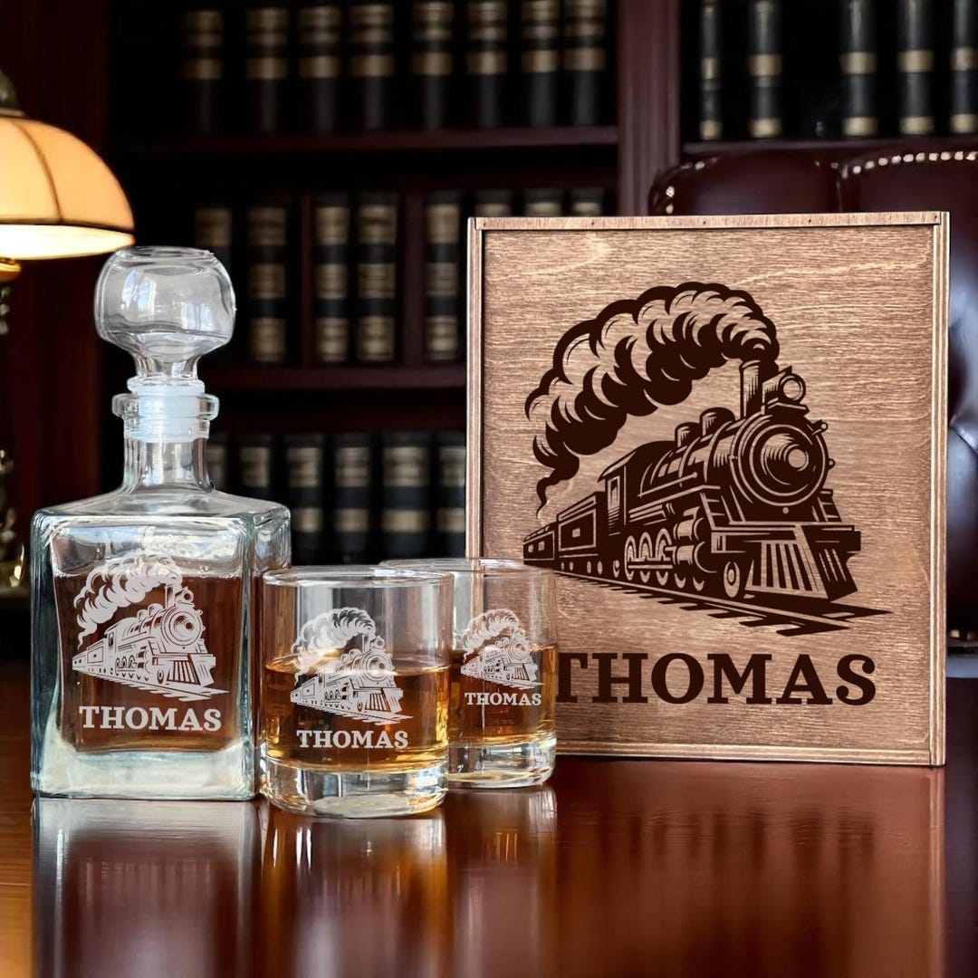 Train Decanter Set, Vintage Train Gift, Personalized Gift, Railfan Gift ...