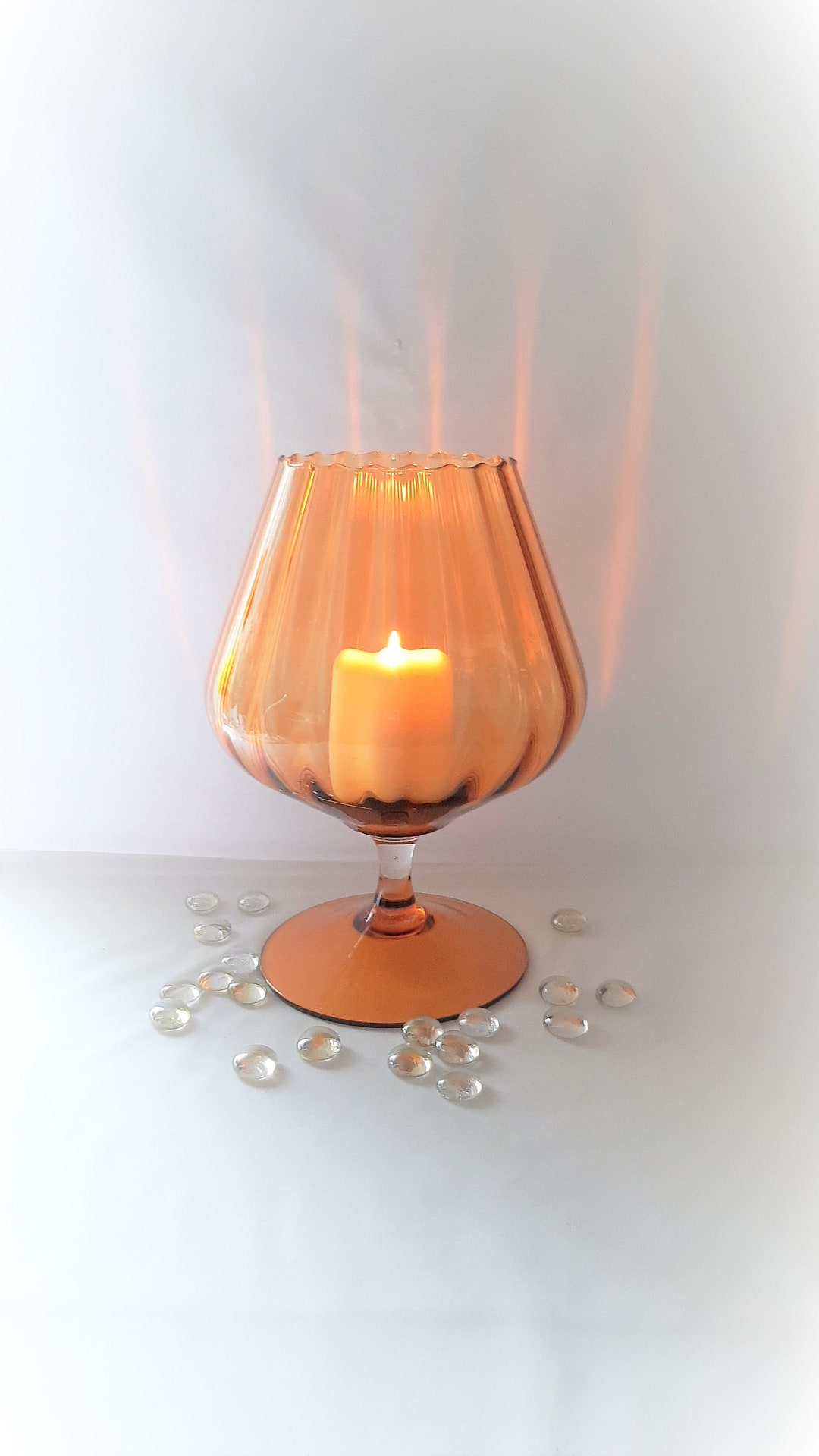 Large Mid Century Amber Glass Brandy Snifter Perfect as a Candle Holder ...