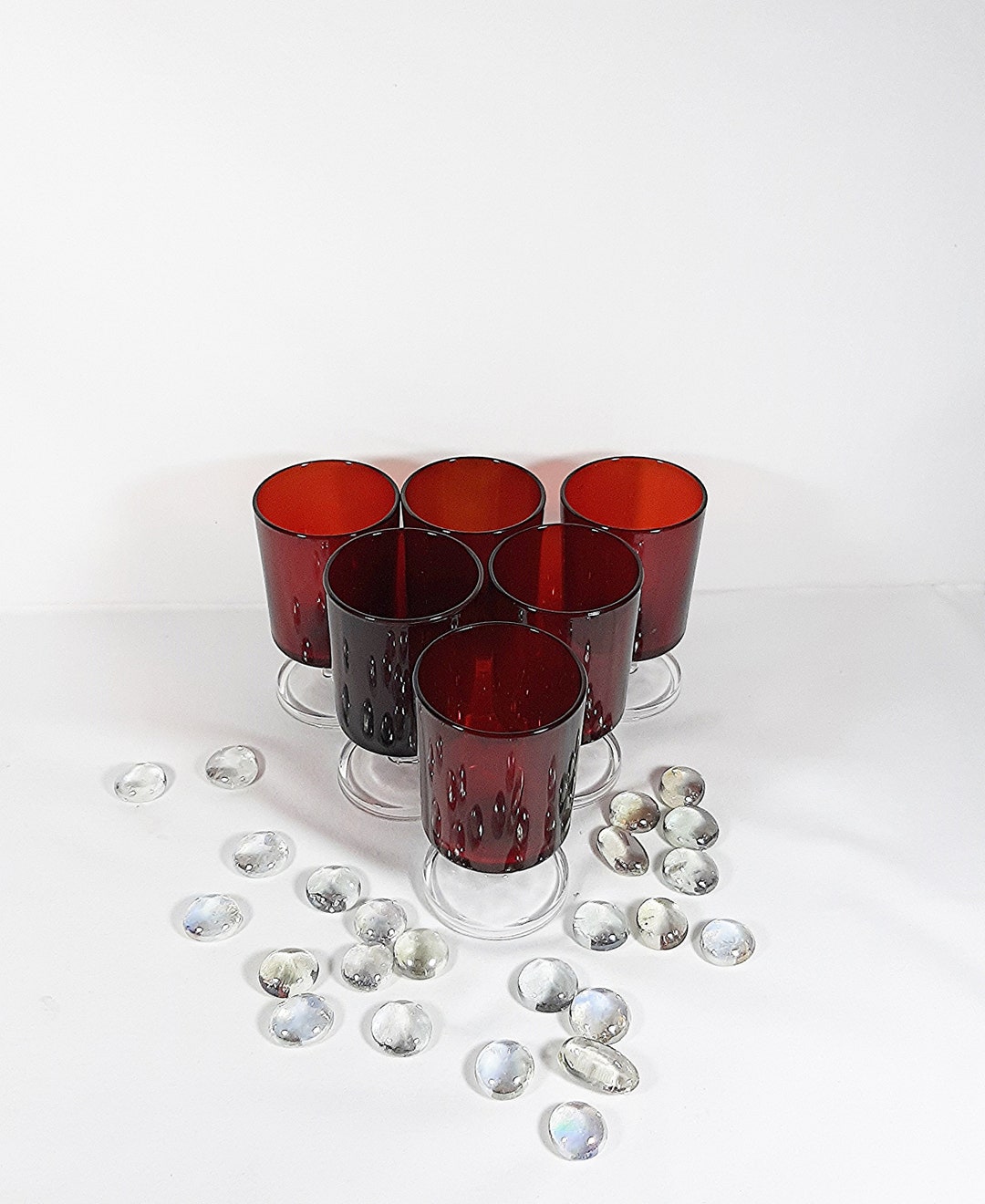 Ruby Red and Clear Glass Goblets. Set of 6 French Wine - Etsy
