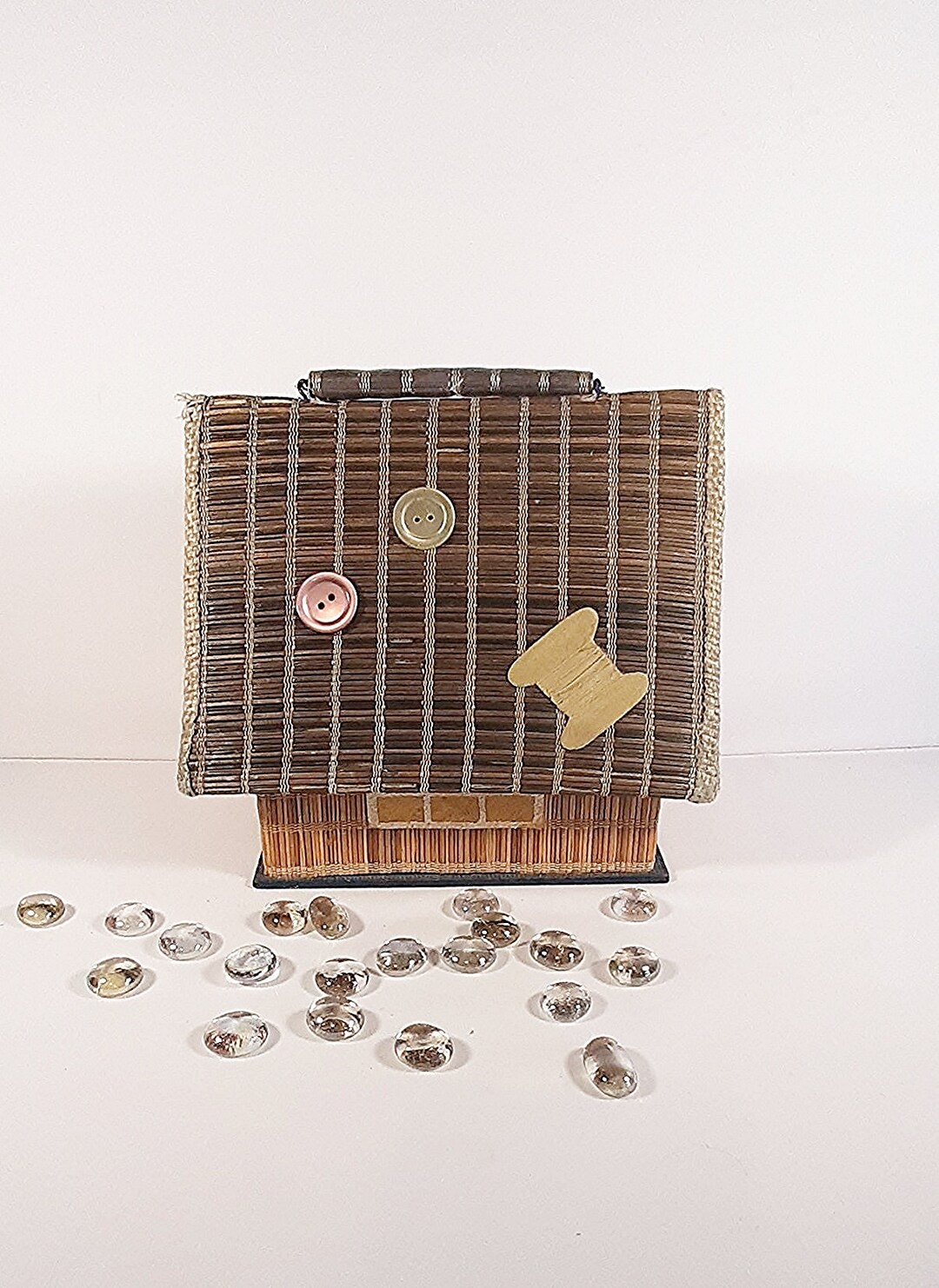 Sweet Vintage Reed House Shaped Sewing Basket. Woven Sewing Basket ...