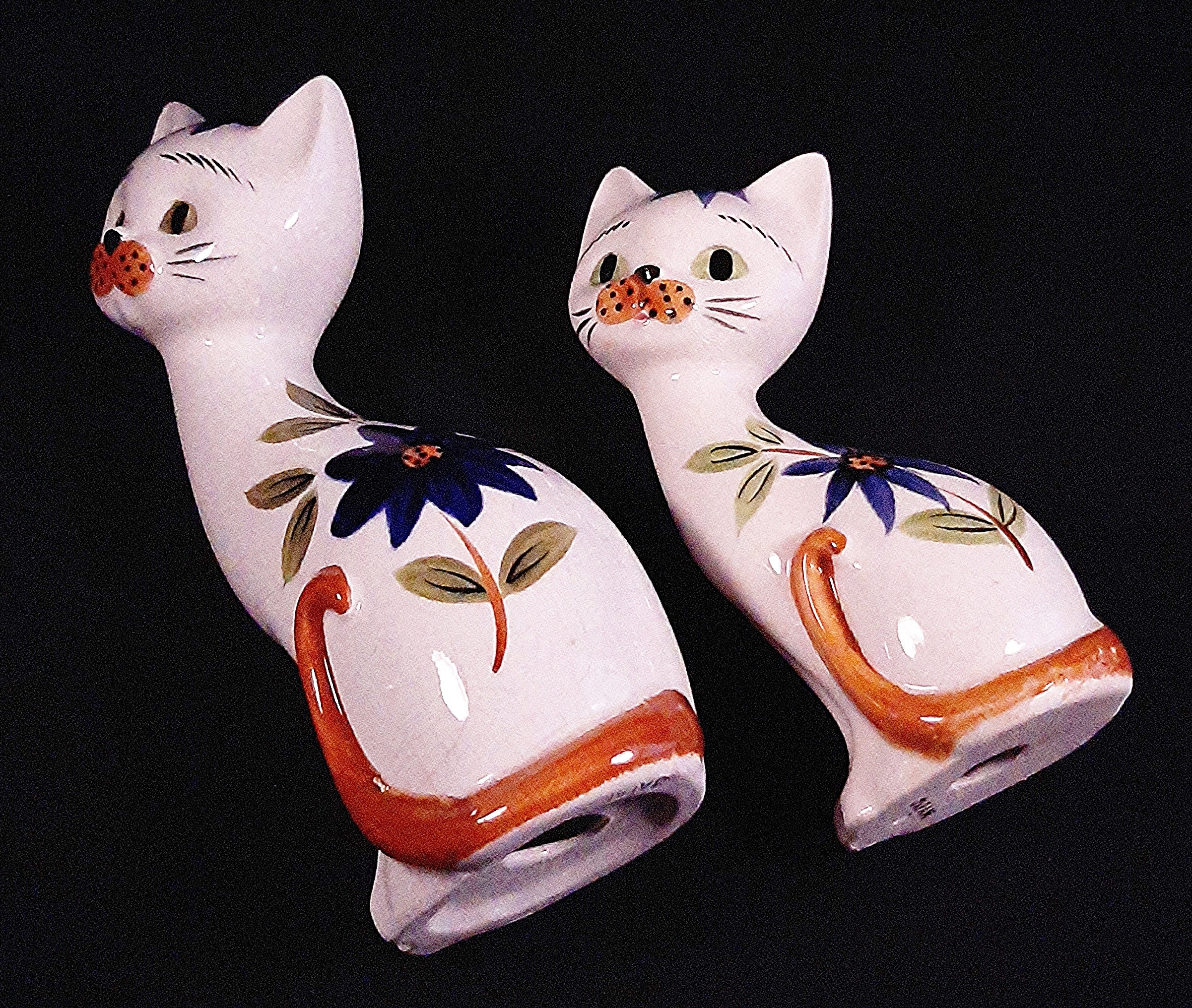 Cat Figurines. Set of two cats with floral design. Collectible | Etsy