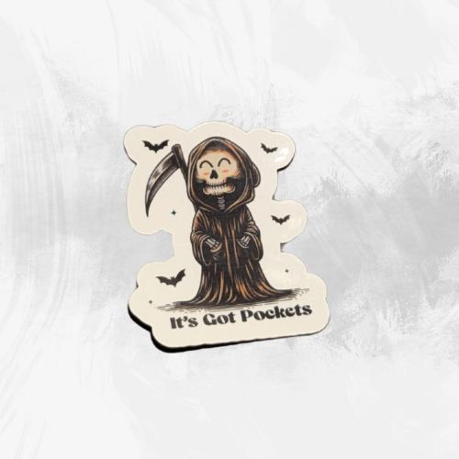 Halloween Grim Reaper Cute It Has Pockets Funny Pun Stickers Bookish ...