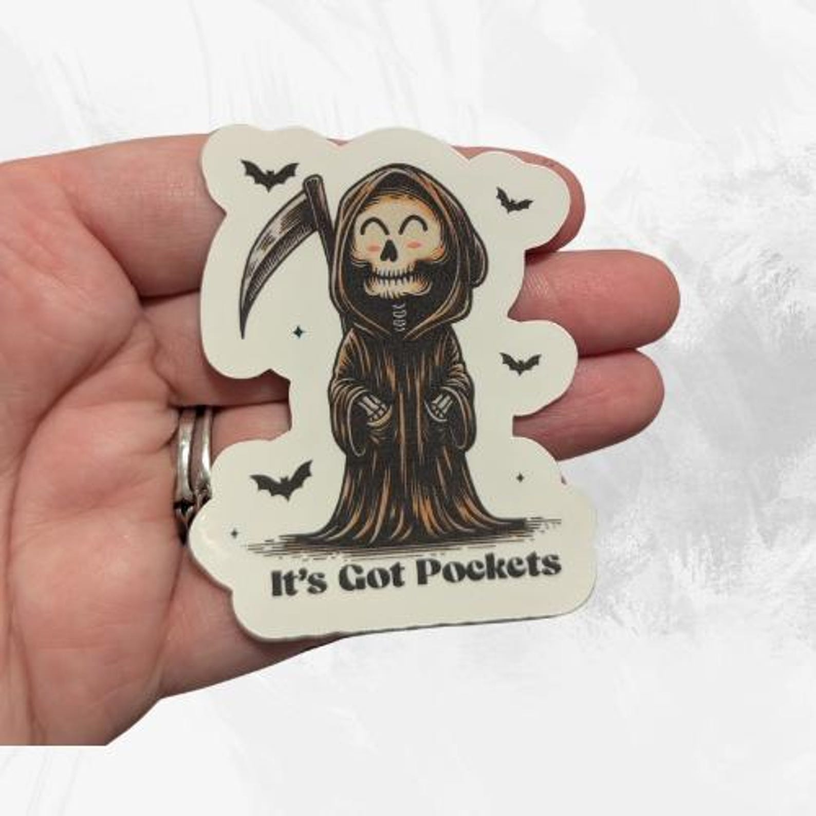 Halloween Grim Reaper Cute It Has Pockets Funny Pun Stickers Bookish ...