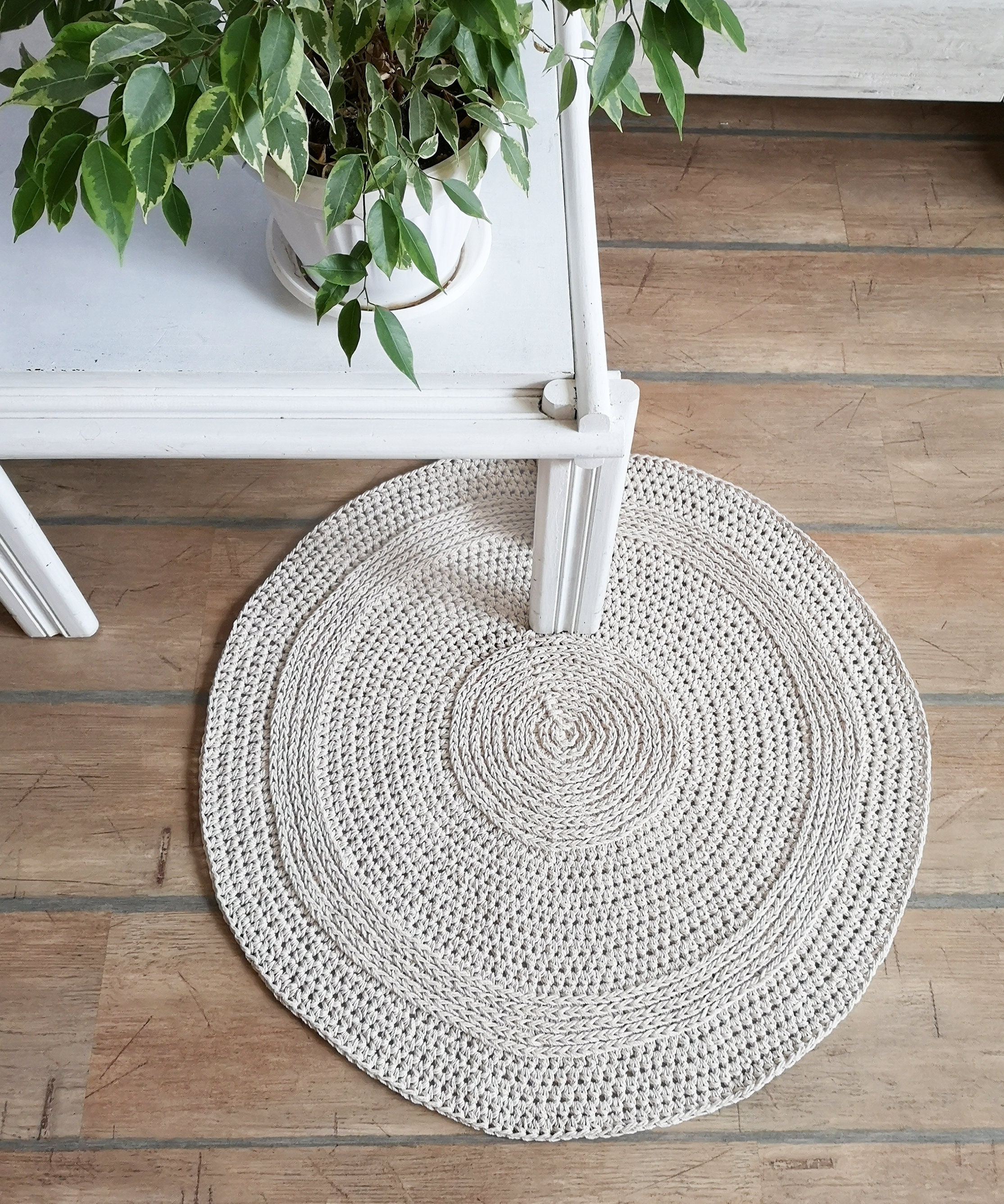 Natural Round Rug Crochet Modern Floor Mat Rope Decor - Etsy