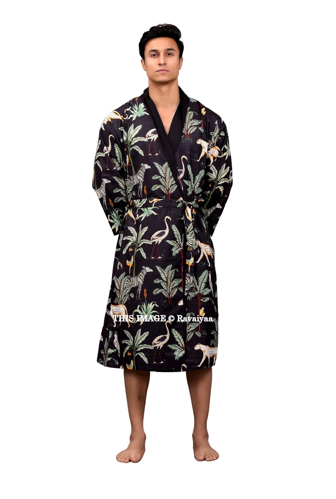 Indian Jungle Print Paradise Cotton Robe Summer Beach Wear Kimono Style ...