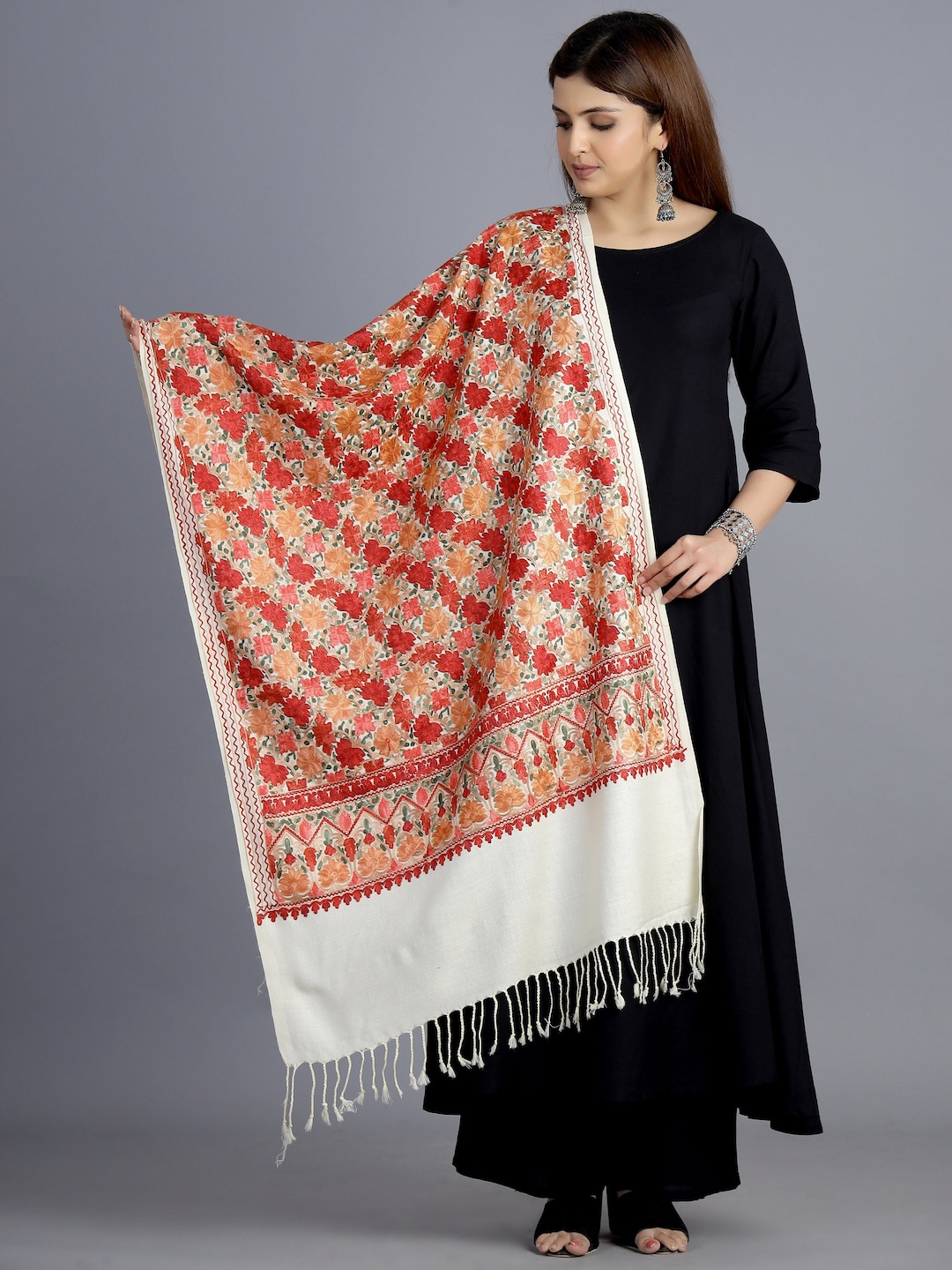 Embroidered Floral Stole Fashion Scarf Gift Scarf Woolen Wrap large ...