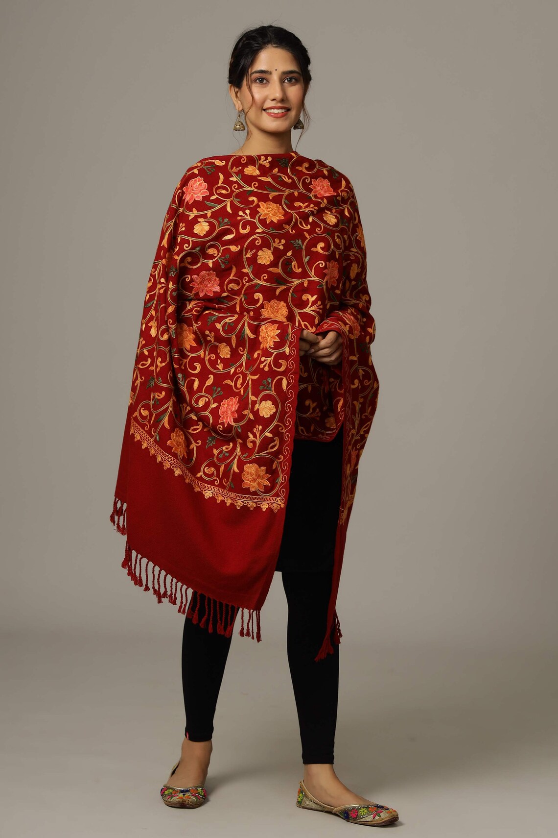 Embroidered Floral Stole/ Maroon Stole/ Black Stole/ Fashion Scarf ...