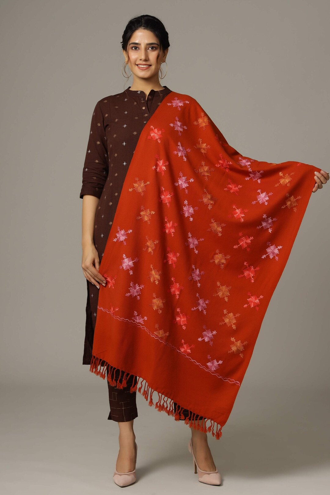 Inidan Wool Shawl Stole for Women, Natural Pashmina Wool Stole Handmade ...