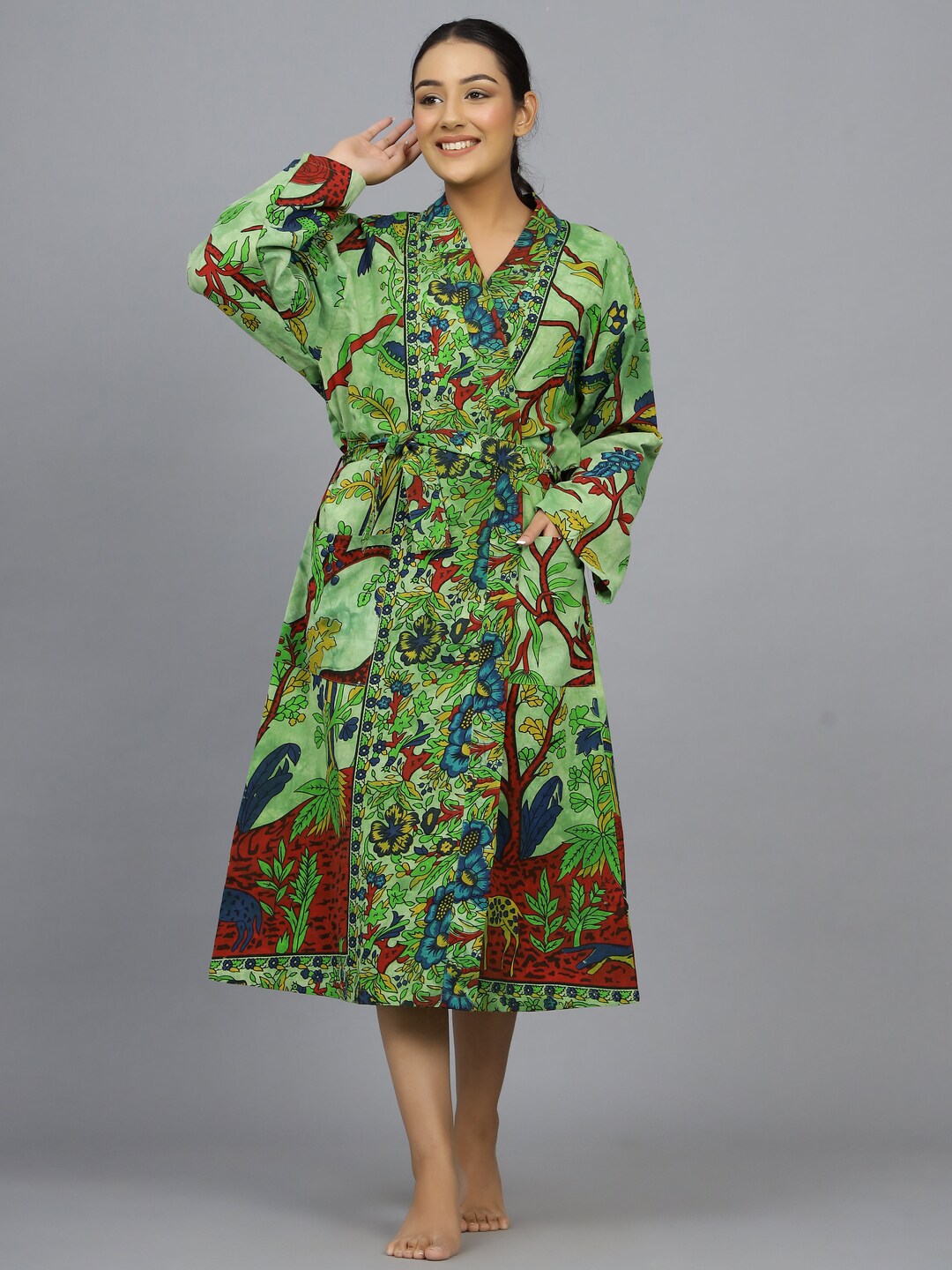 Indian Cotton Robes for Women Dressing Gown Kimono Tree of Life Mandala ...