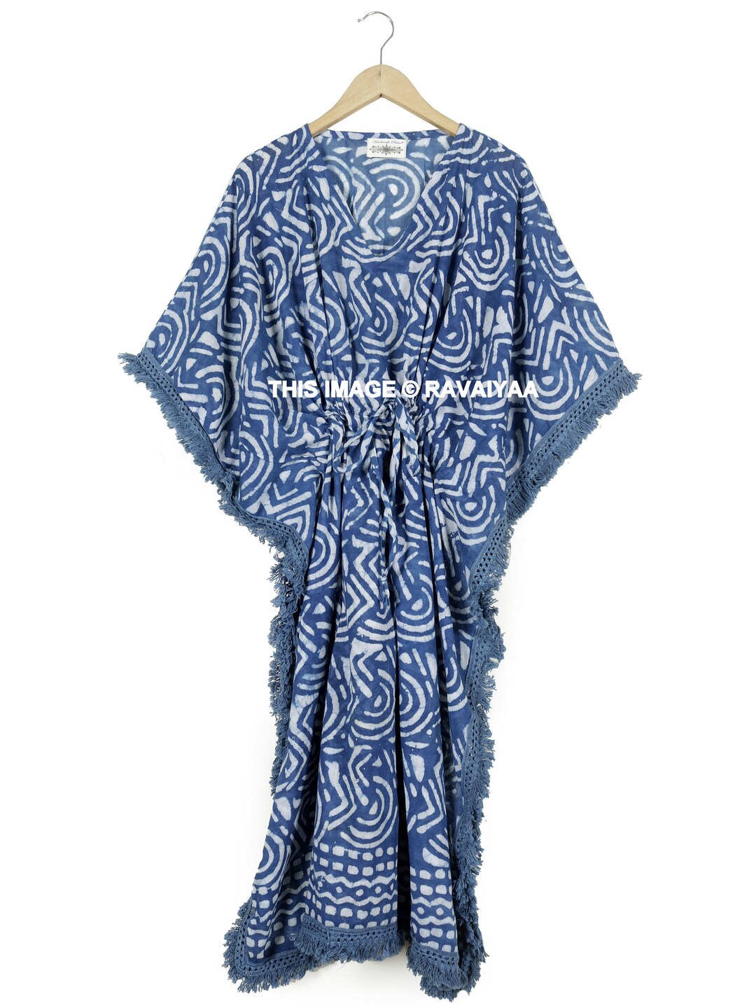 India Indigo Blue Cotton Women Anokhi Pattern Caftan, Beach Cover up ...
