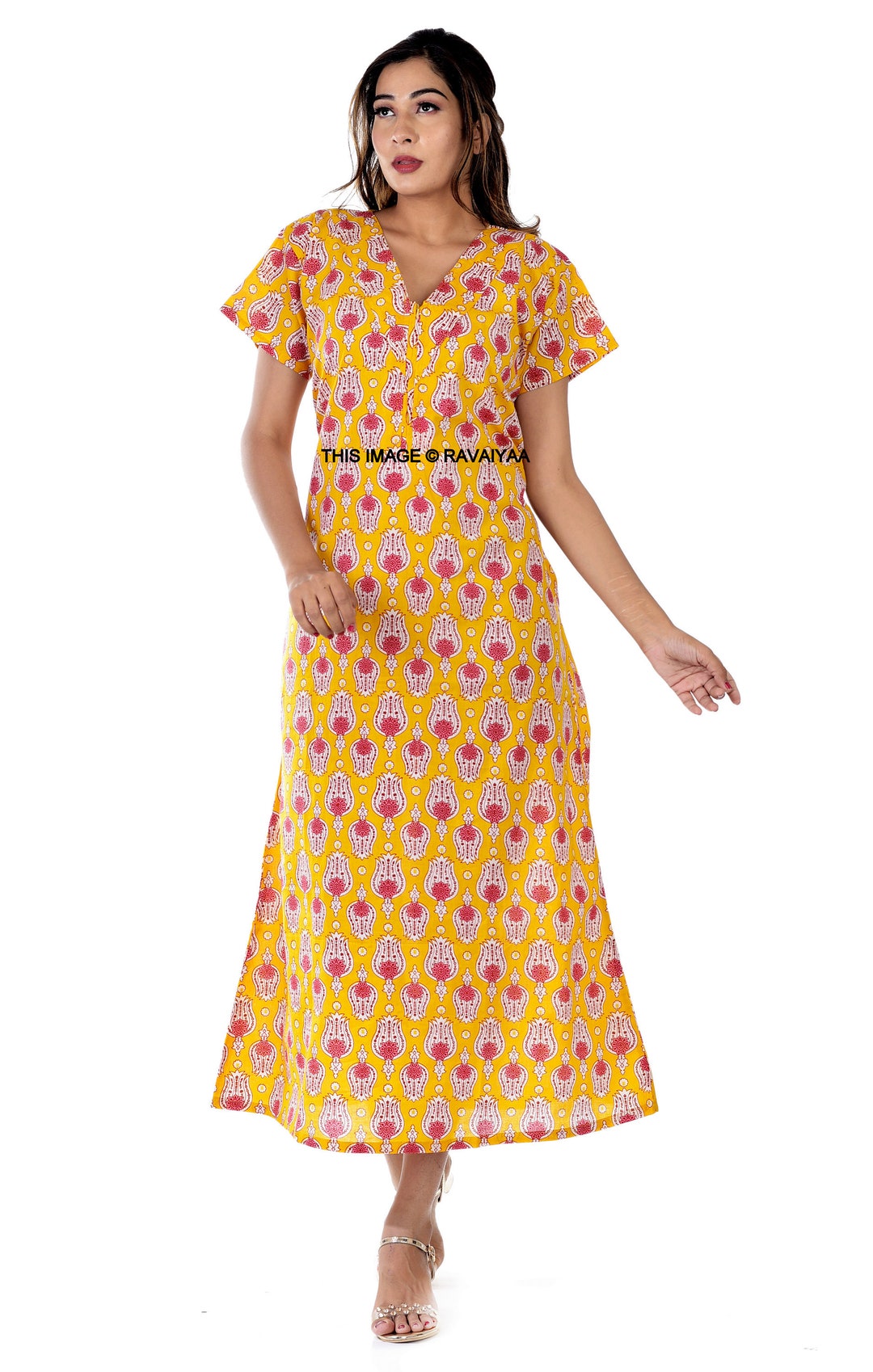 Indian Hand Block Print Long Nighty Women Cotton Night Gown - Etsy