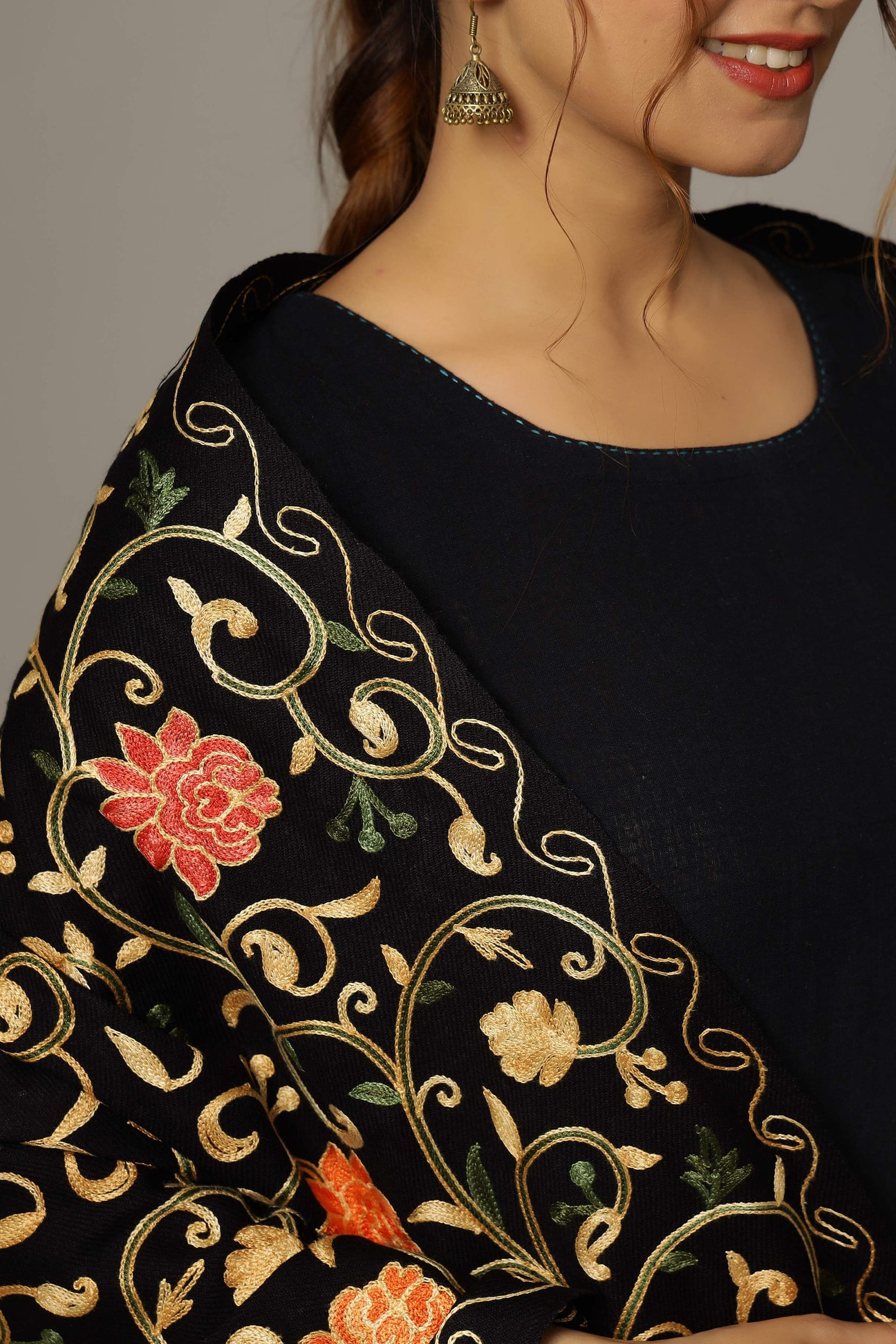 Embroidered Floral Stole/ Maroon Stole/ Black Stole/ Fashion | Etsy